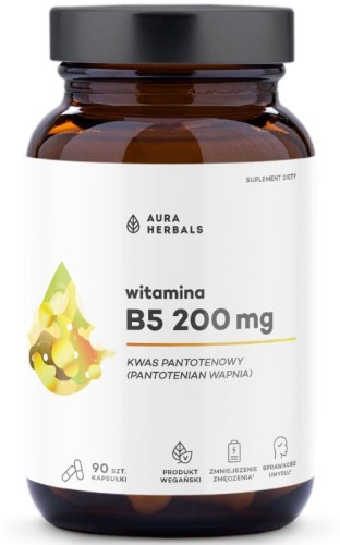 Witamina B5 200 mg - kwas pantotenowy - 90 kapsułek Aura Herbals ...