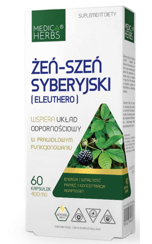 Żeń-szeń syberyjski (Eleuthero) 400 mg, 60 kapsułek, Medica Herbs ...